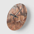 Whitetail Deer In Forest Retro Style Nature Round Clock | Zazzle