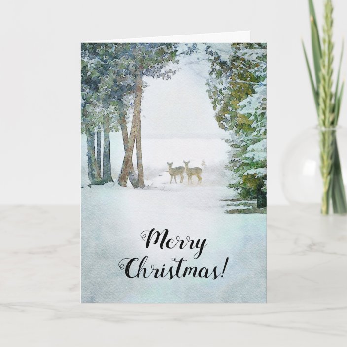 Whitetail Deer in Winter Snow Wildlife Christmas Card | Zazzle.com