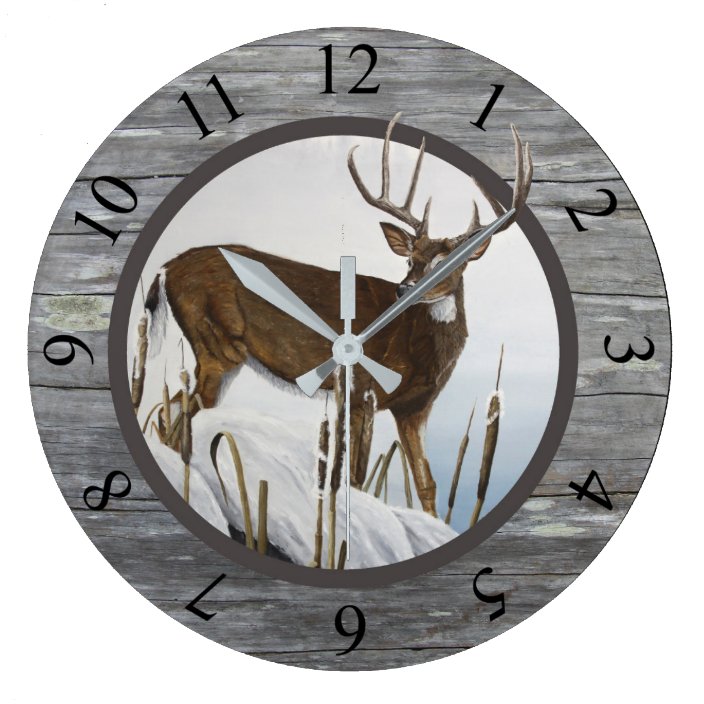 Whitetail Deer Rustic Design Large Clock | Zazzle