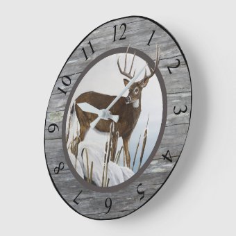 Whitetail Deer Rustic Design Large Clock | Zazzle