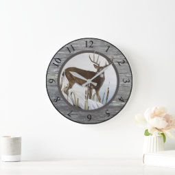 Whitetail Deer Rustic Design Large Clock | Zazzle