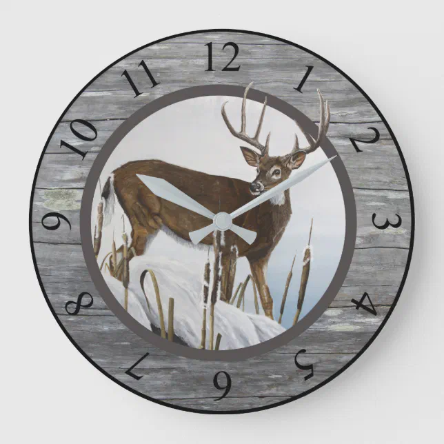 Whitetail Deer Rustic Design Large Clock | Zazzle
