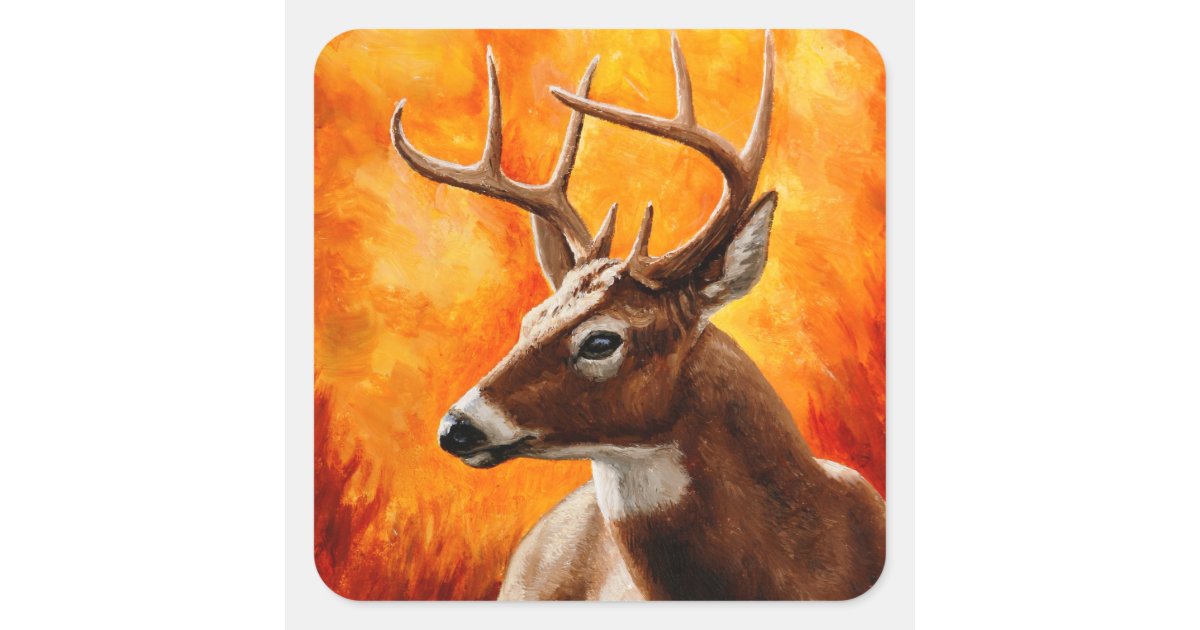 Whitetail Deer Trophy Buck Head Square Sticker | Zazzle