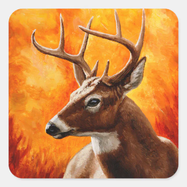 Whitetail Deer Trophy Buck Head Square Sticker | Zazzle