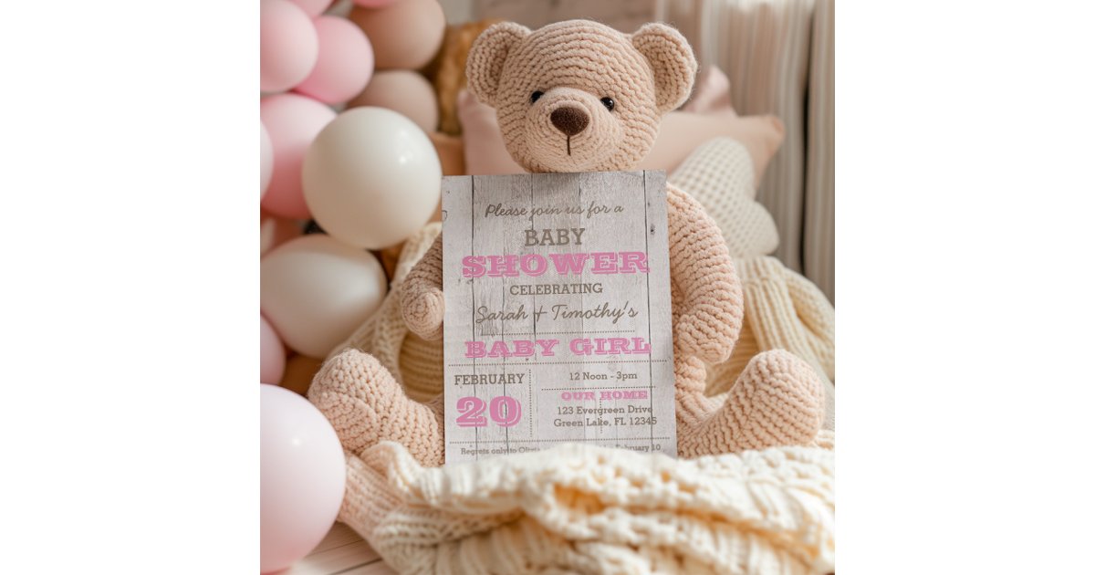 Whitewash Pink Baby Shower Invitation | Zazzle