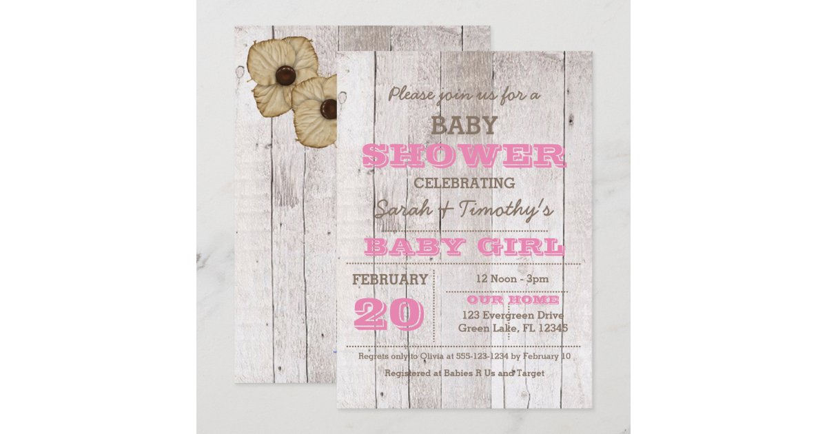 Whitewash Pink Baby Shower Invitation | Zazzle