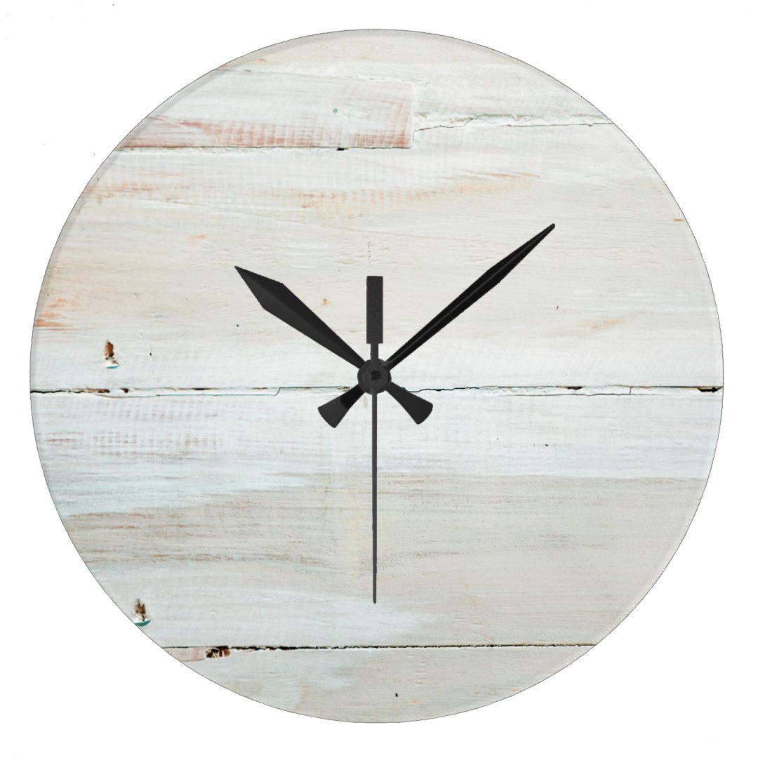 Whitewashed Barn Wood White Woodgrain Large Clock | Zazzle