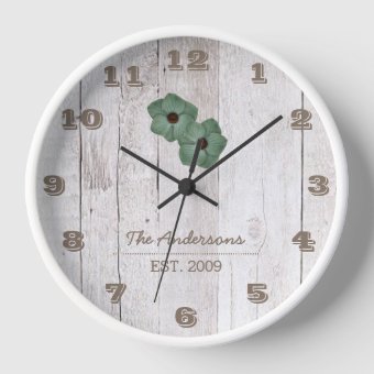 Whitewashed Wood Shabby Chic Personalized Clock | Zazzle