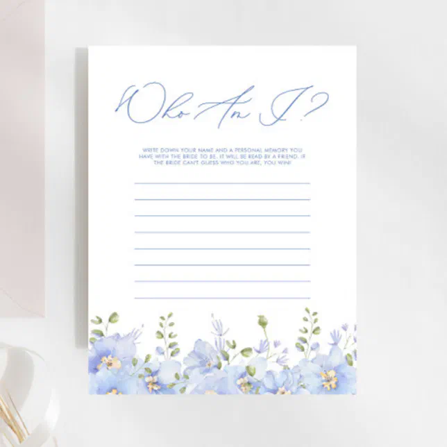 Who Am I Dusty Blue Floral Bridal Shower Game | Zazzle