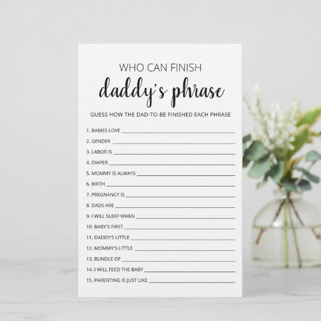Who can finish Daddy's phrase Baby Shower Game | Zazzle