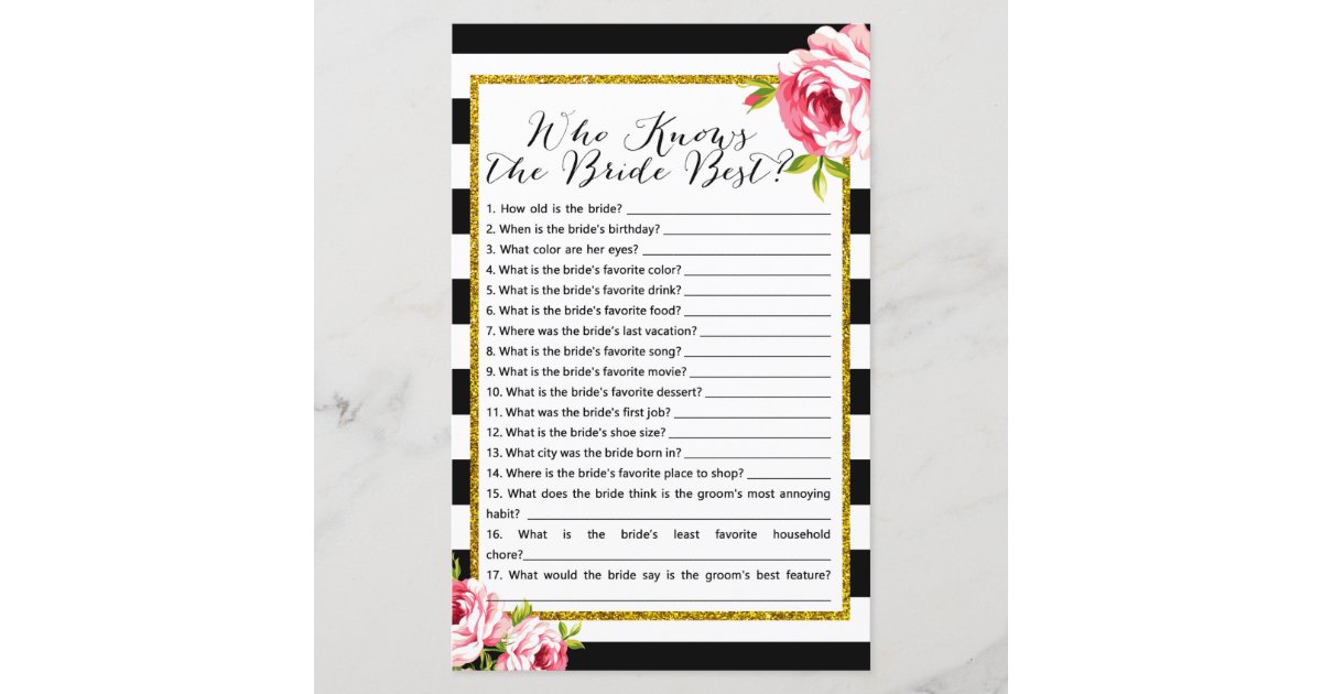 Who Knows Bride Best Bridal Shower Game Zazzle