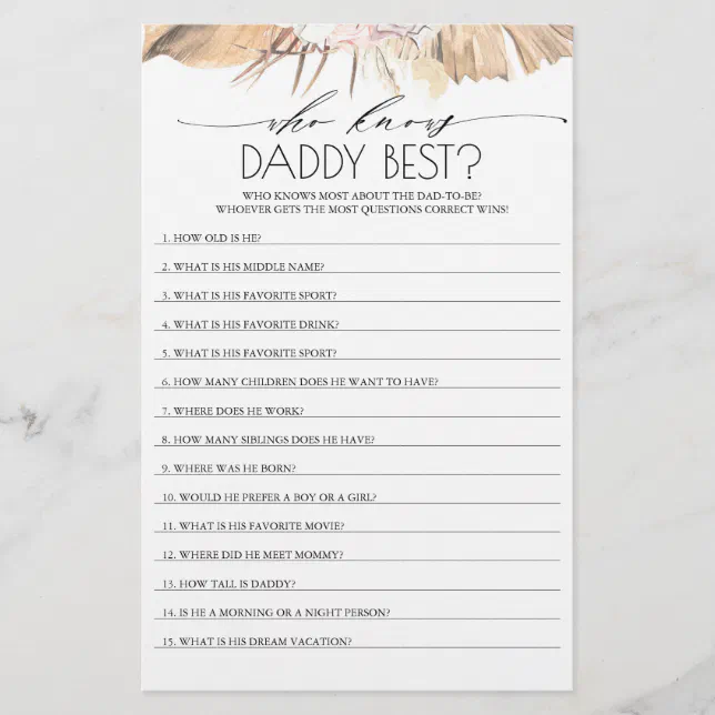 Who Knows Daddy Best Baby Shower Game | Zazzle