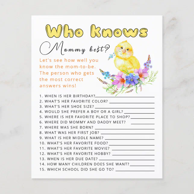 Who knows mommy best baby shower game. | Zazzle