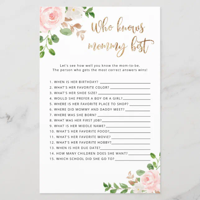 Who knows mommy best baby shower game | Zazzle