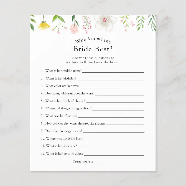 Who Knows the Bride Best Bridal Game | Zazzle