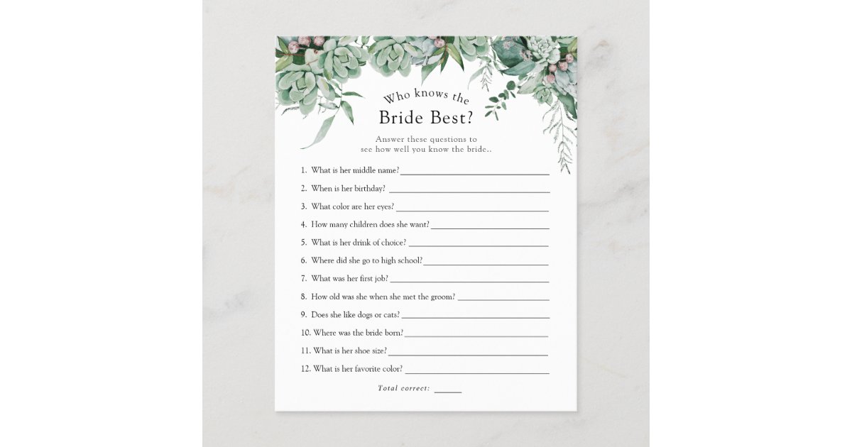 Who Knows the Bride Best Bridal Game | Zazzle
