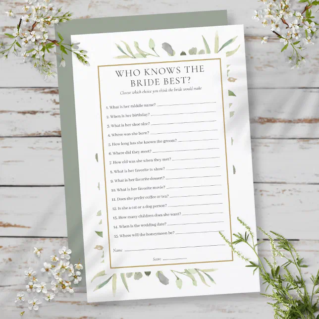 Who Knows The Bride Best Bridal Shower Game | Zazzle