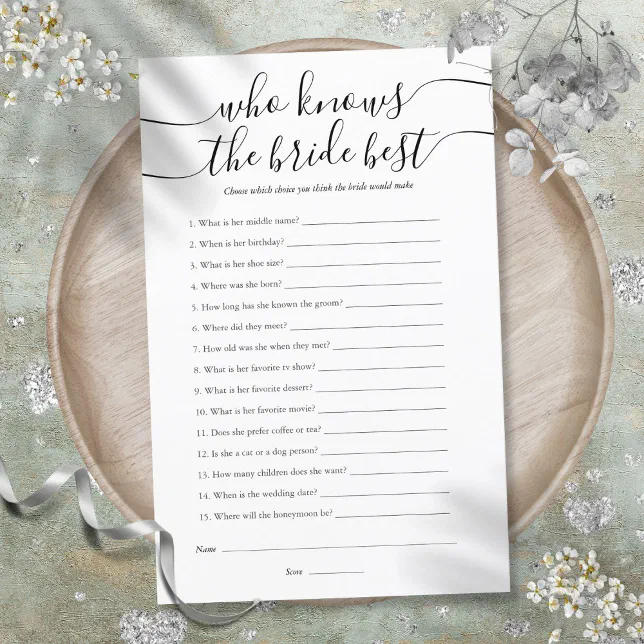 Who Knows The Bride Best Bridal Shower Game | Zazzle