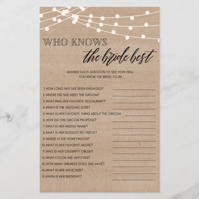 Who knows the bride best bridal shower game | Zazzle