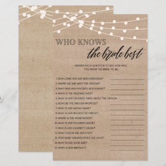 Who knows the bride best bridal shower game | Zazzle
