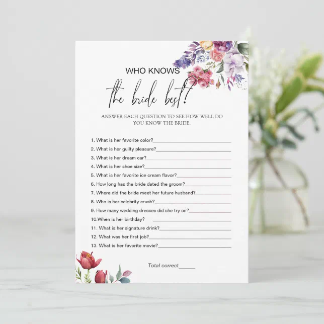 Who Knows The Bride Best Bridal Shower Game Card | Zazzle