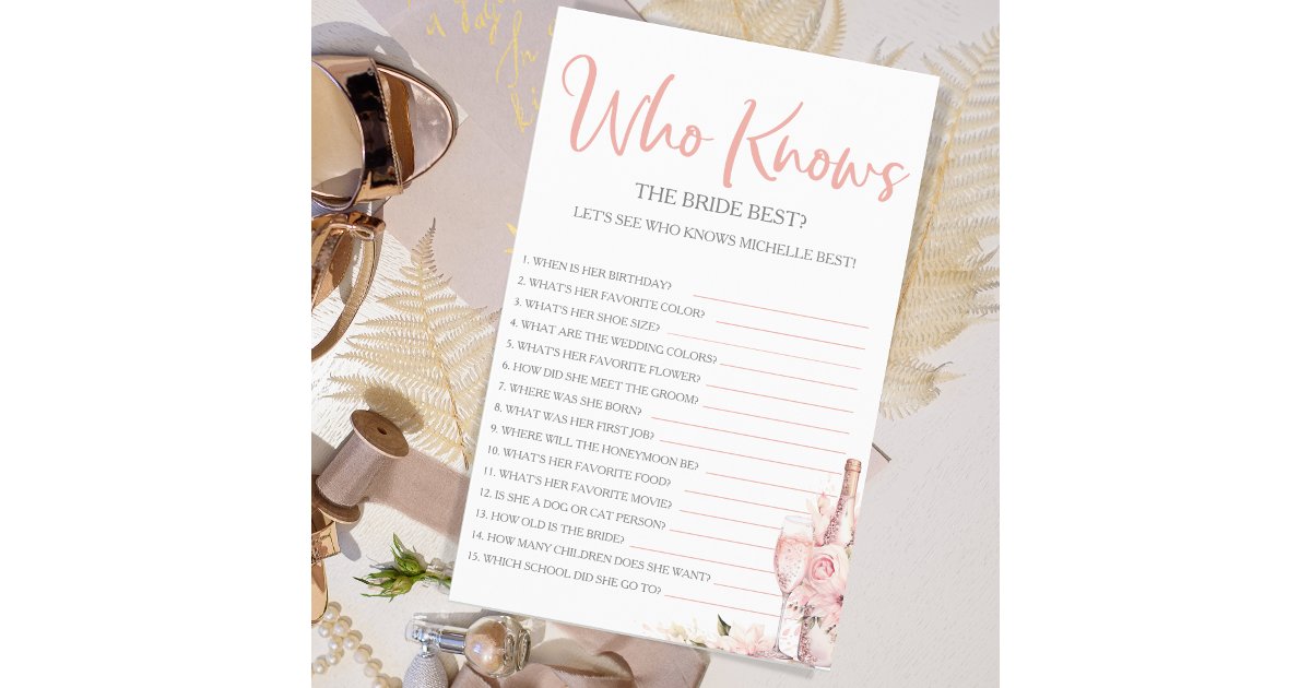 Who Knows the Bride Best Bridal Shower Party Game | Zazzle