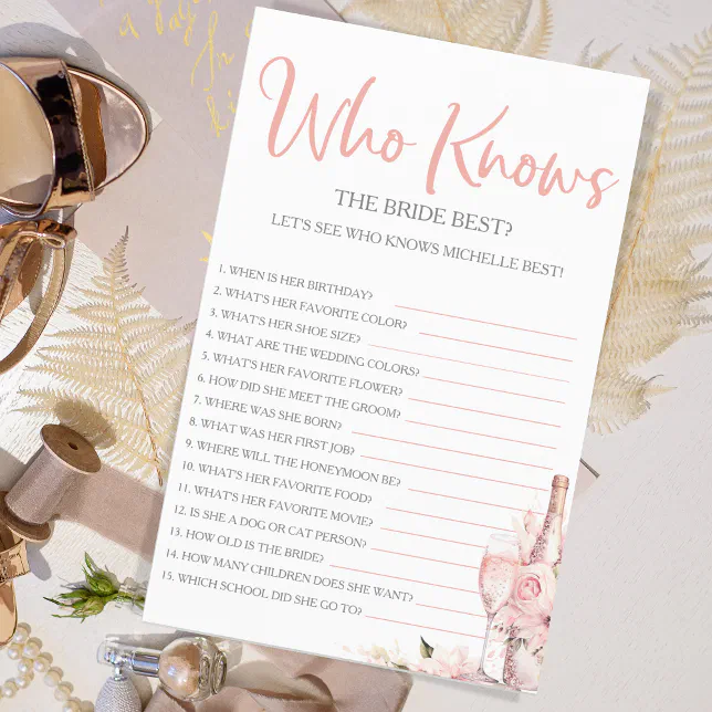 Who Knows the Bride Best Bridal Shower Party Game | Zazzle