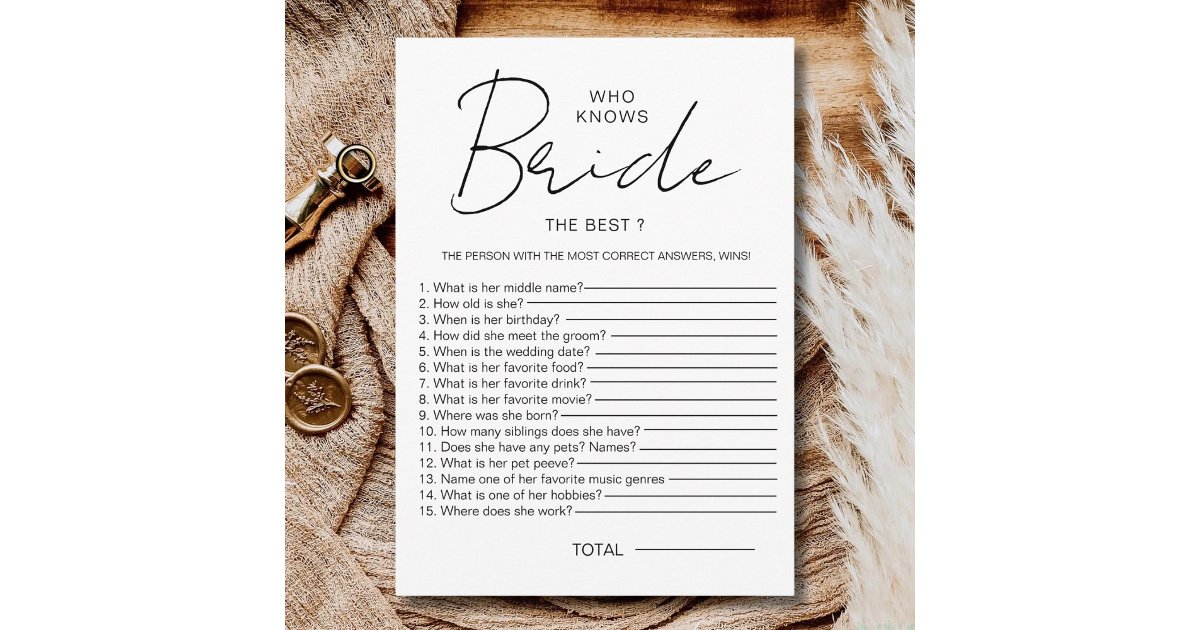 Who knows The Bride Best Modern Bridal Shower Game Invitation | Zazzle