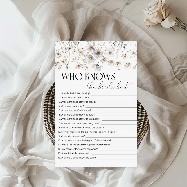Who Knows The Bride Wildflower Bridal Shower Game | Zazzle