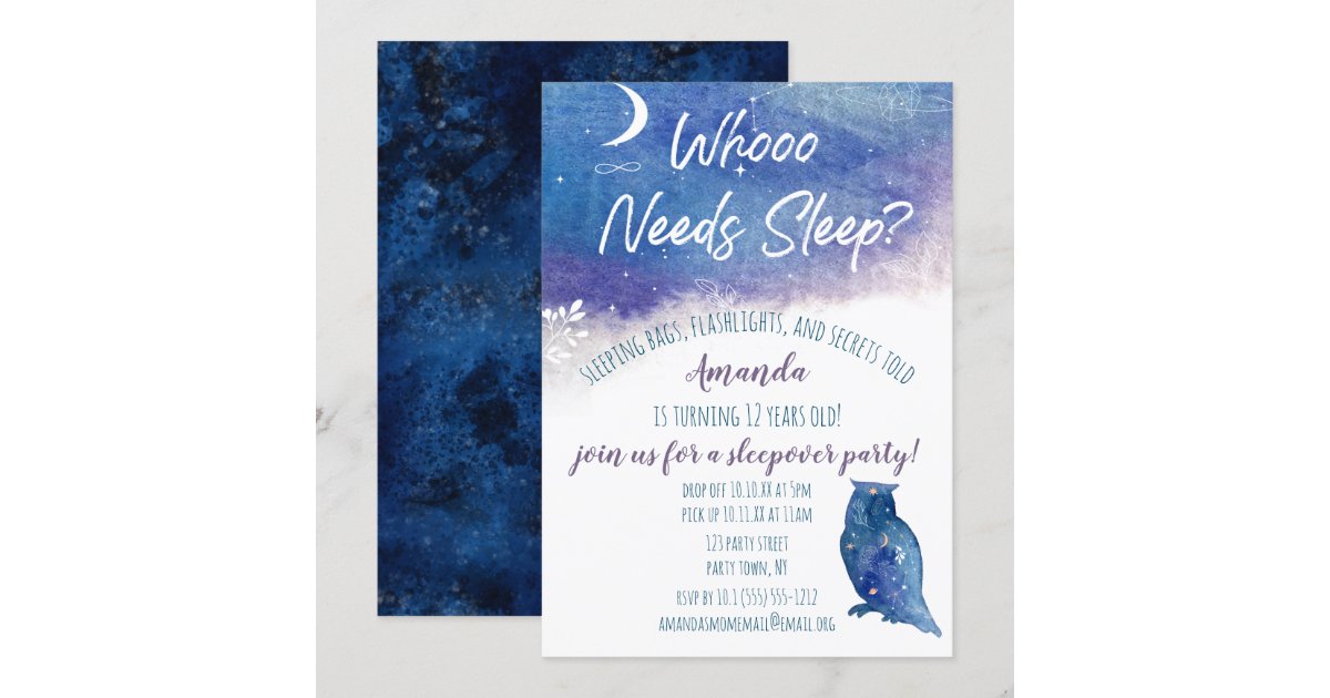 Who Needs Sleep Night Owl Sleepover Invitation | Zazzle