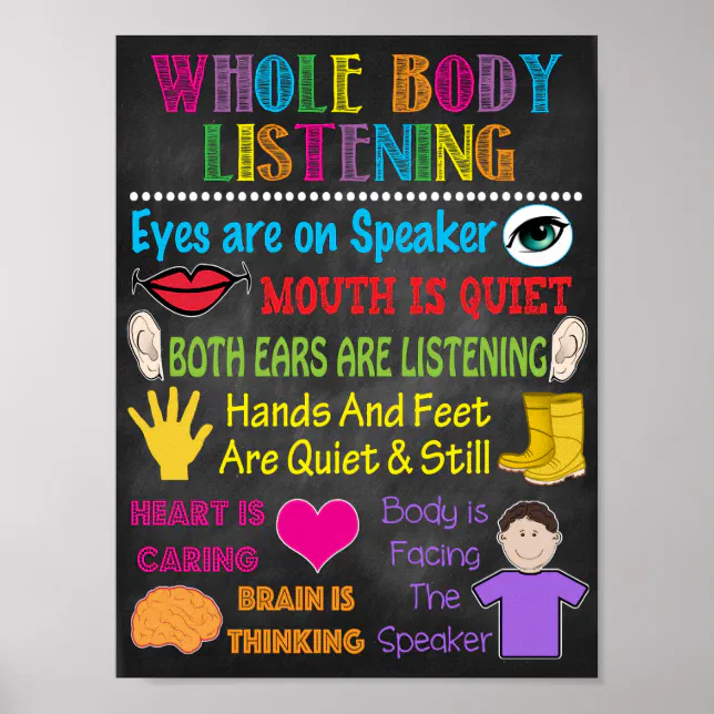 Whole Body Listening Classroom Printable Poster | Zazzle