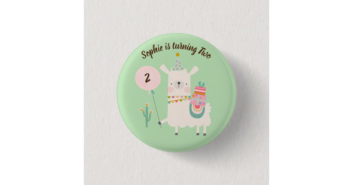 Whole Llama Fun Lime Green Birthday Party Button | Zazzle