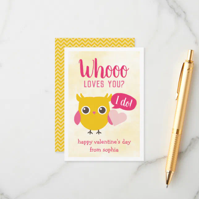 Whooo Loves You Owl Kids School Valentine's Cards | Zazzle