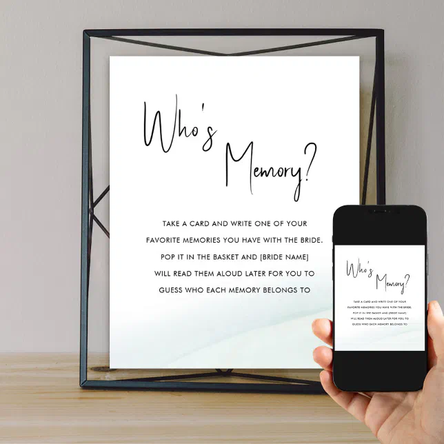 Who's Memory Bridal Shower Game Green Wash Poster | Zazzle