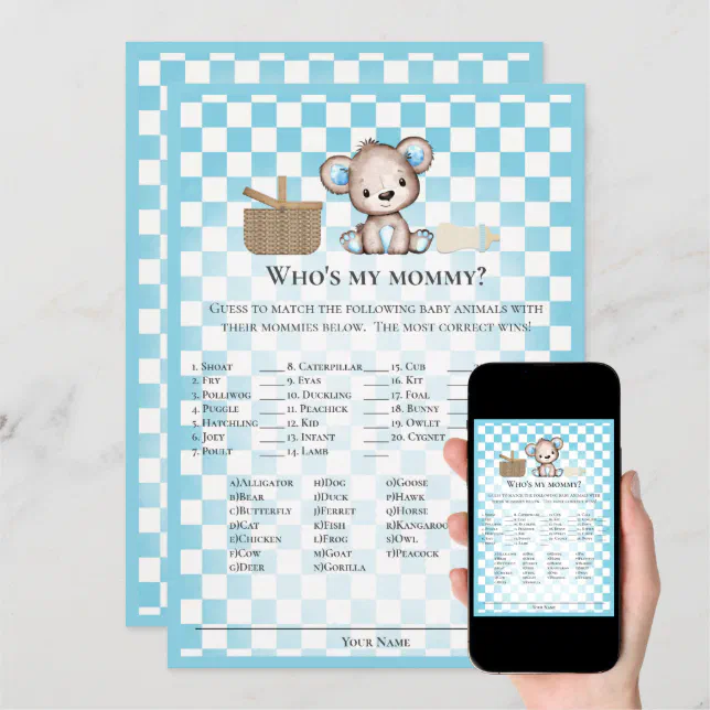 Who's My Mommy Cute Teddy Bear Baby Game Card | Zazzle