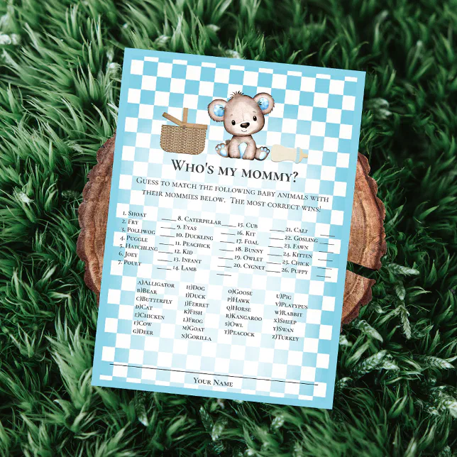 Who's My Mommy Cute Teddy Bear Baby Game Card | Zazzle