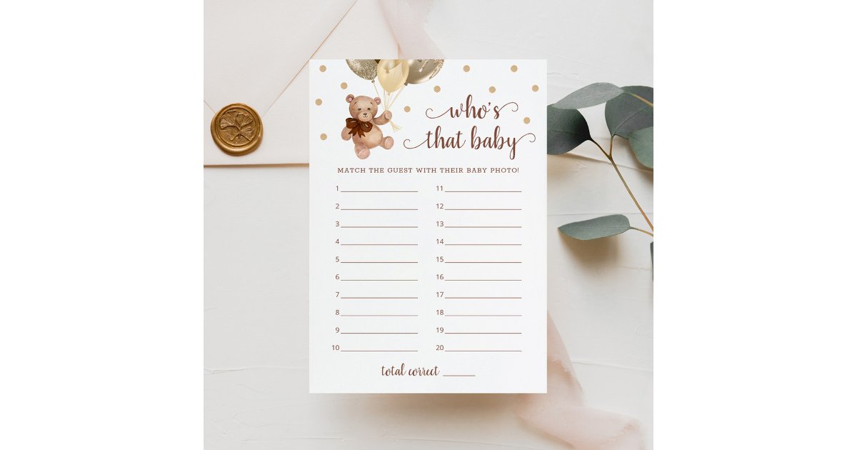 Who's That Baby Photo Baby Shower Teddy Bear Card | Zazzle
