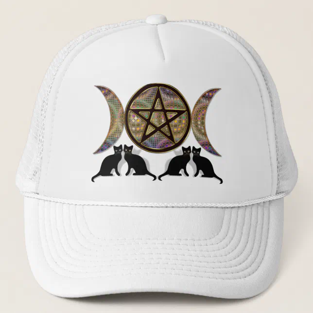 Wicca Pagan Triple Goddess Pentagram Cats Trucker Hat | Zazzle