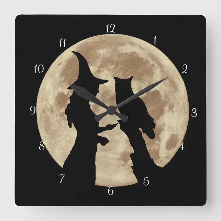 Wicca Witch and Owl Square Wall Clock | Zazzle