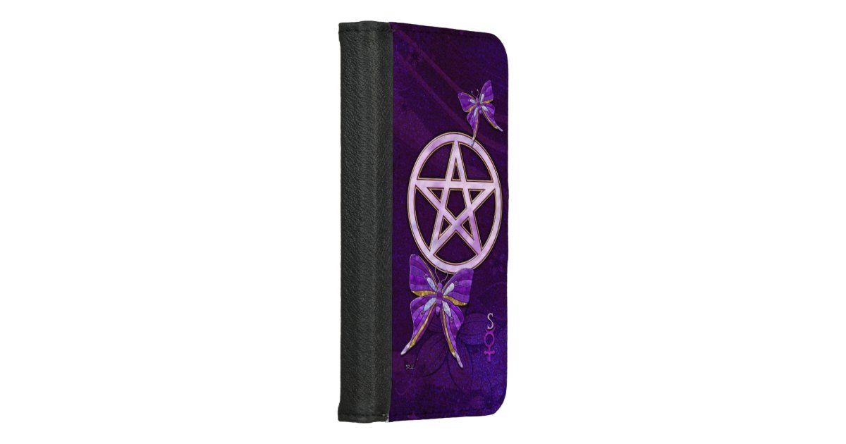 Wiccan Amethyst Jeweled Butterfly Art iPhone Wallet Case | Zazzle