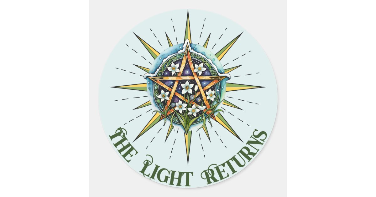 Wiccan Imbolc Sunshine Snowrops Pentacle Classic Round Sticker | Zazzle