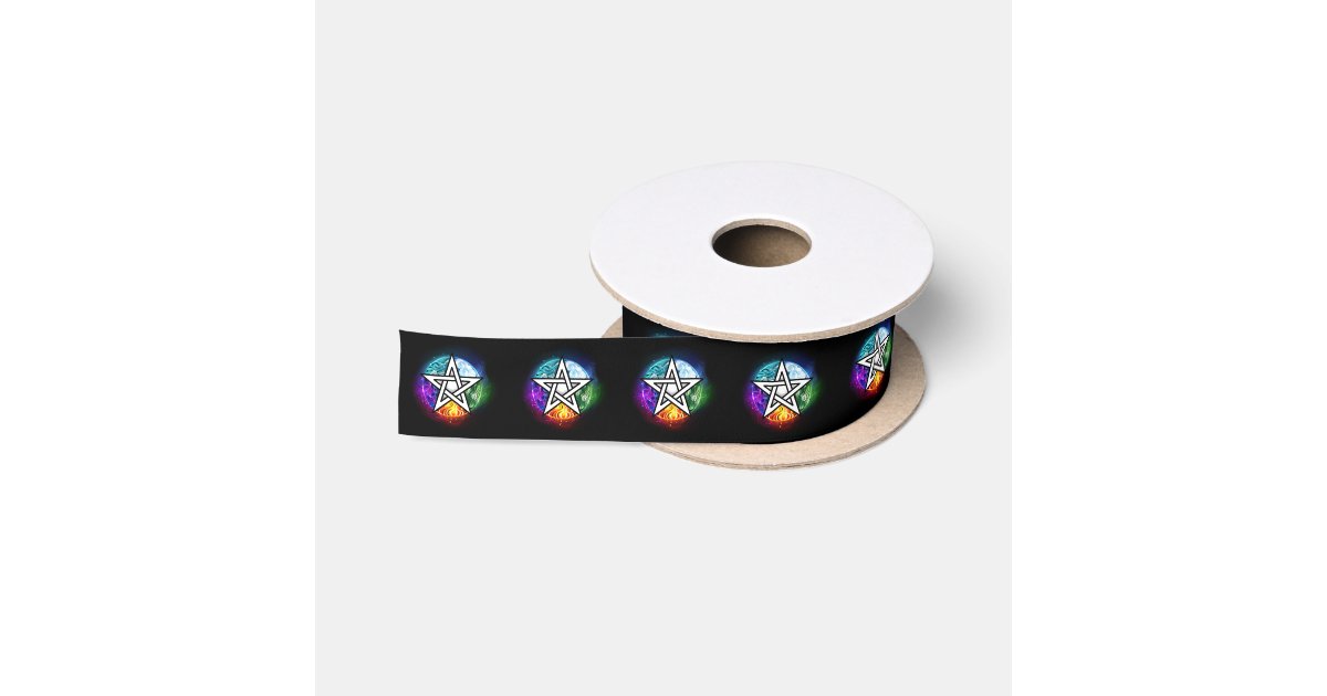 Wiccan pentagram satin ribbon | Zazzle