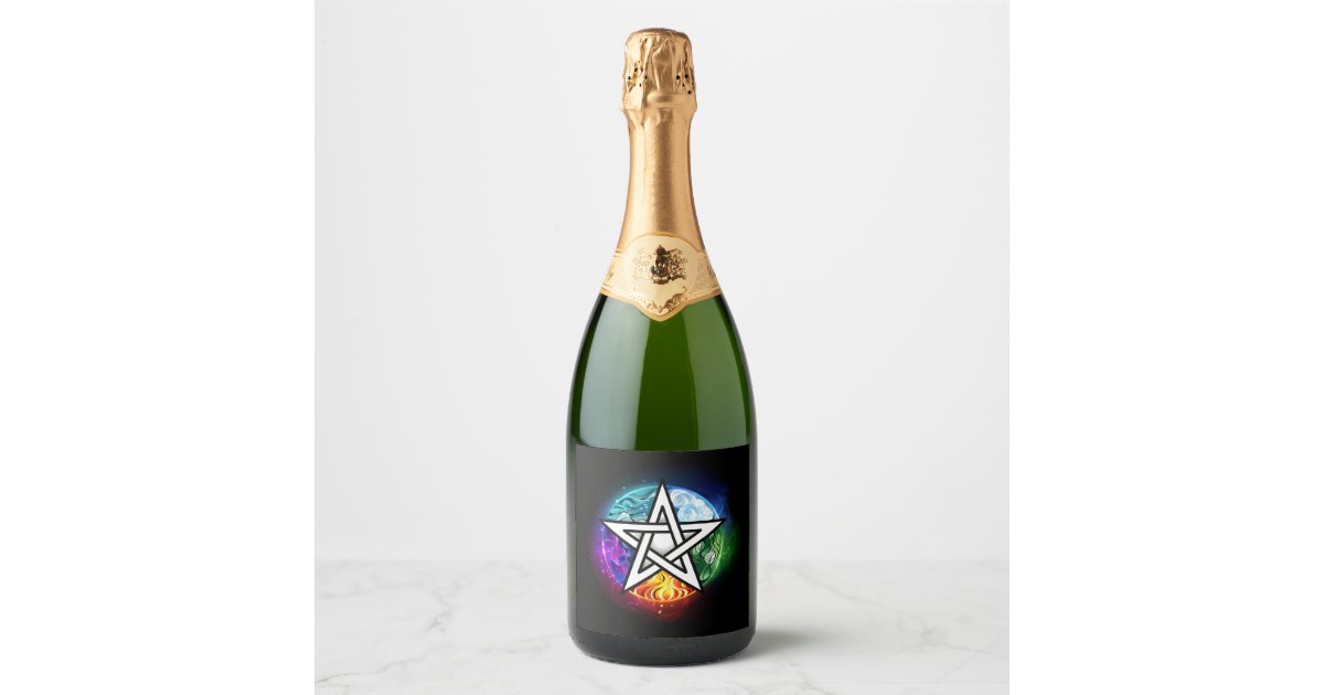 Wiccan pentagram sparkling wine label | Zazzle