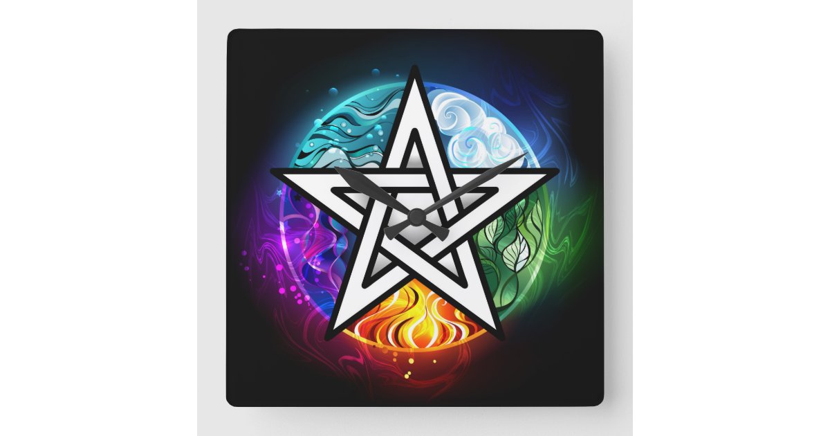 Wiccan pentagram square wall clock | Zazzle