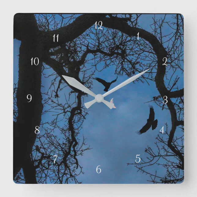 Wiccan Raven and Oak Tree Magic Square Wall Clock | Zazzle