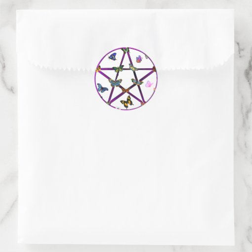 Wiccan Star and Butterflies Classic Round Sticker | Zazzle