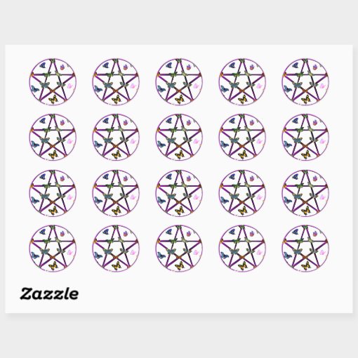 Wiccan Star and Butterflies Classic Round Sticker | Zazzle