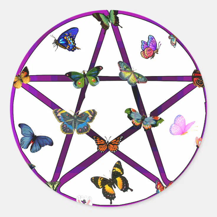 Wiccan Star and Butterflies Classic Round Sticker | Zazzle
