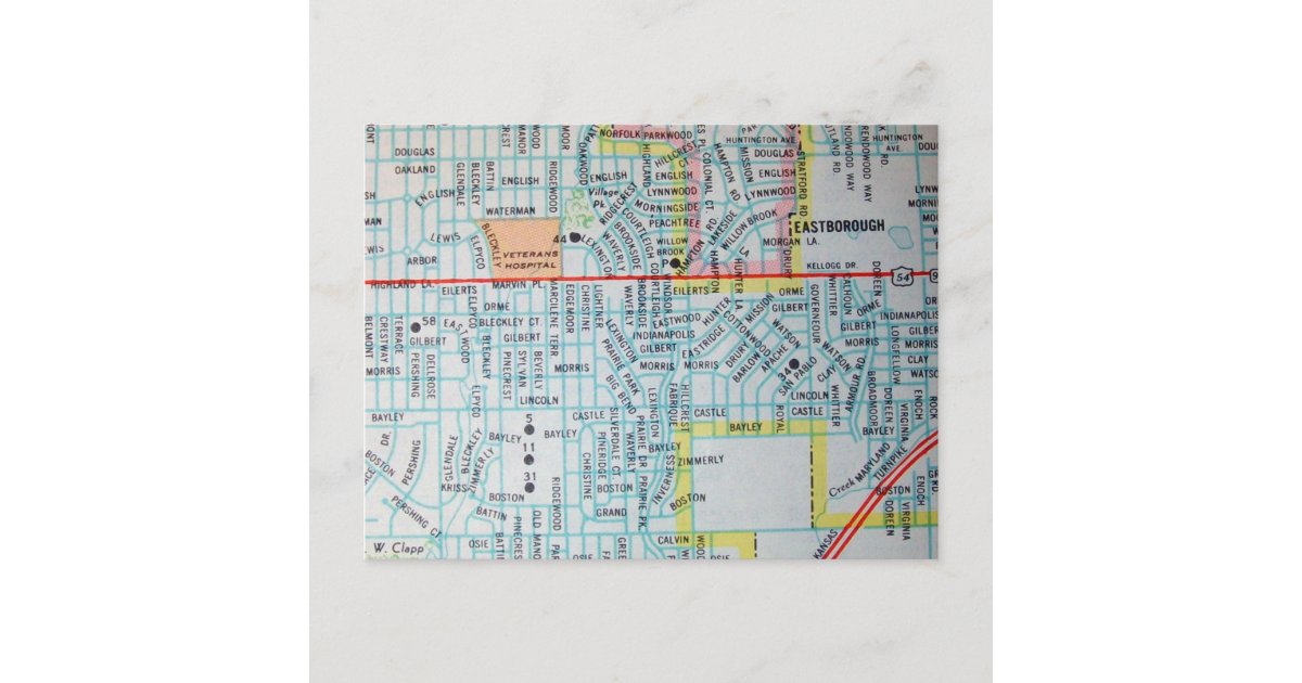 Wichita, KS Vintage Map Postcard | Zazzle