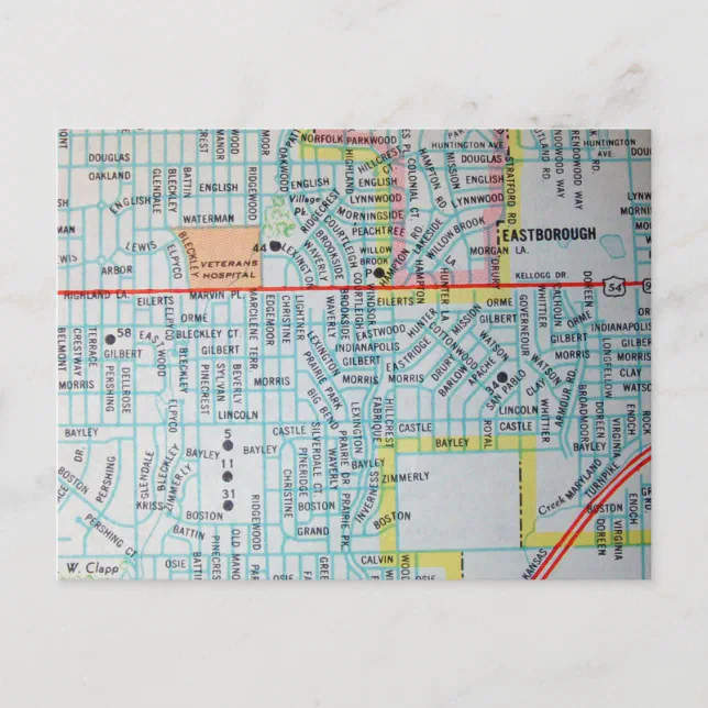 Wichita, KS Vintage Map Postcard | Zazzle